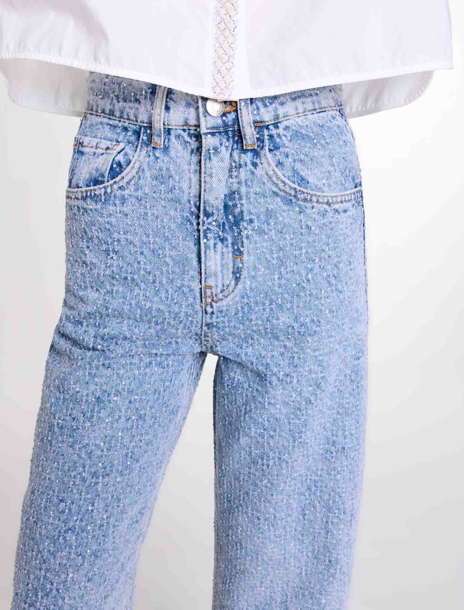 Jean large orné de strass - Jeans taille haute | Maje