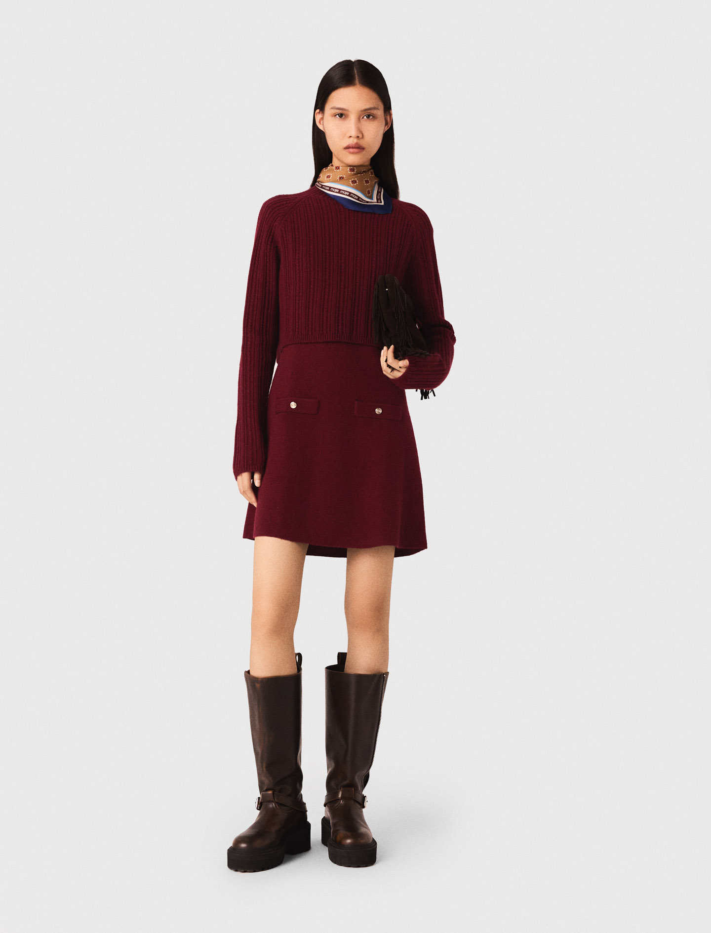 Robe en maille avec pull amovible Bordeaux pour femme | Maje