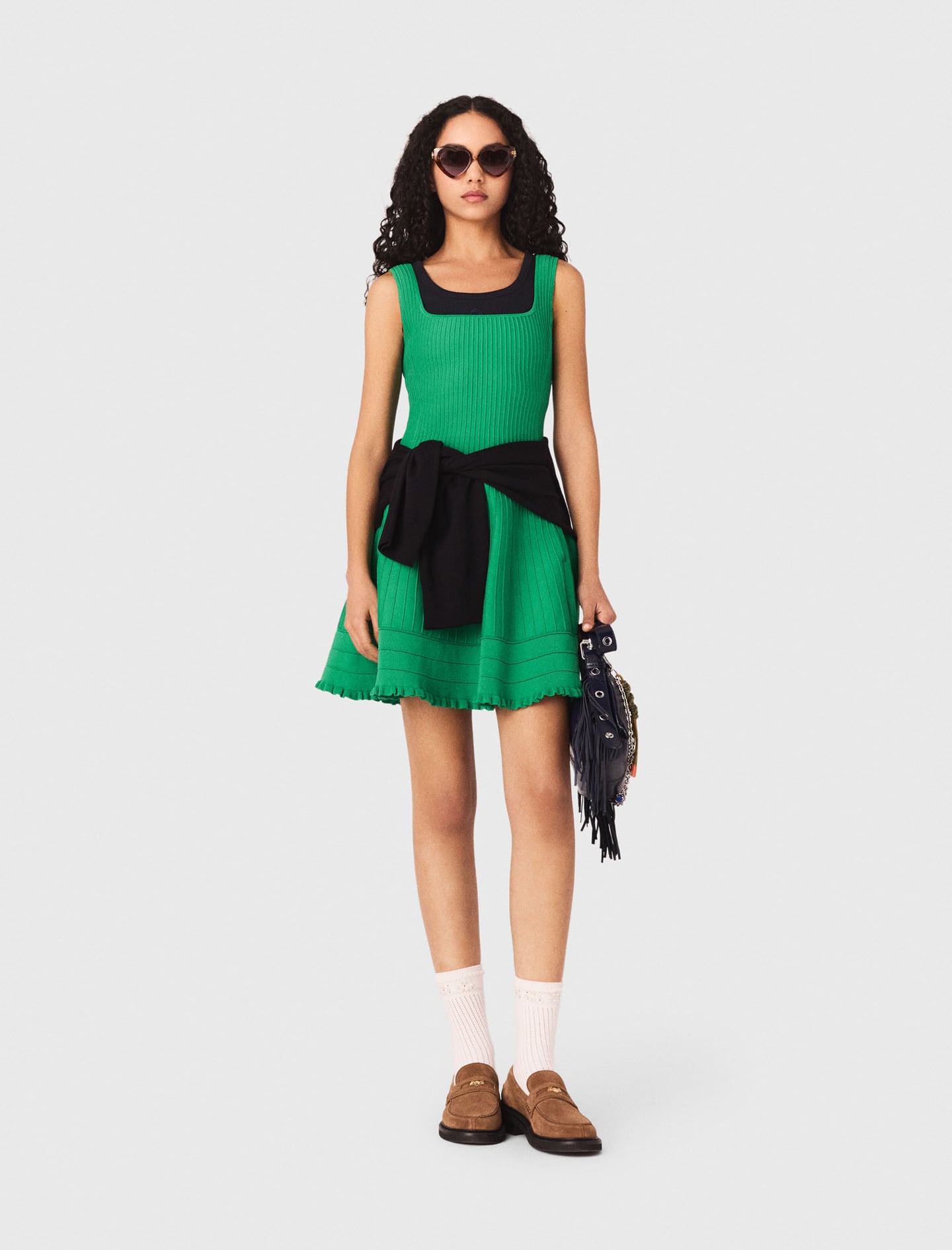 Robe patineuse en maille vert pour femme | Maje