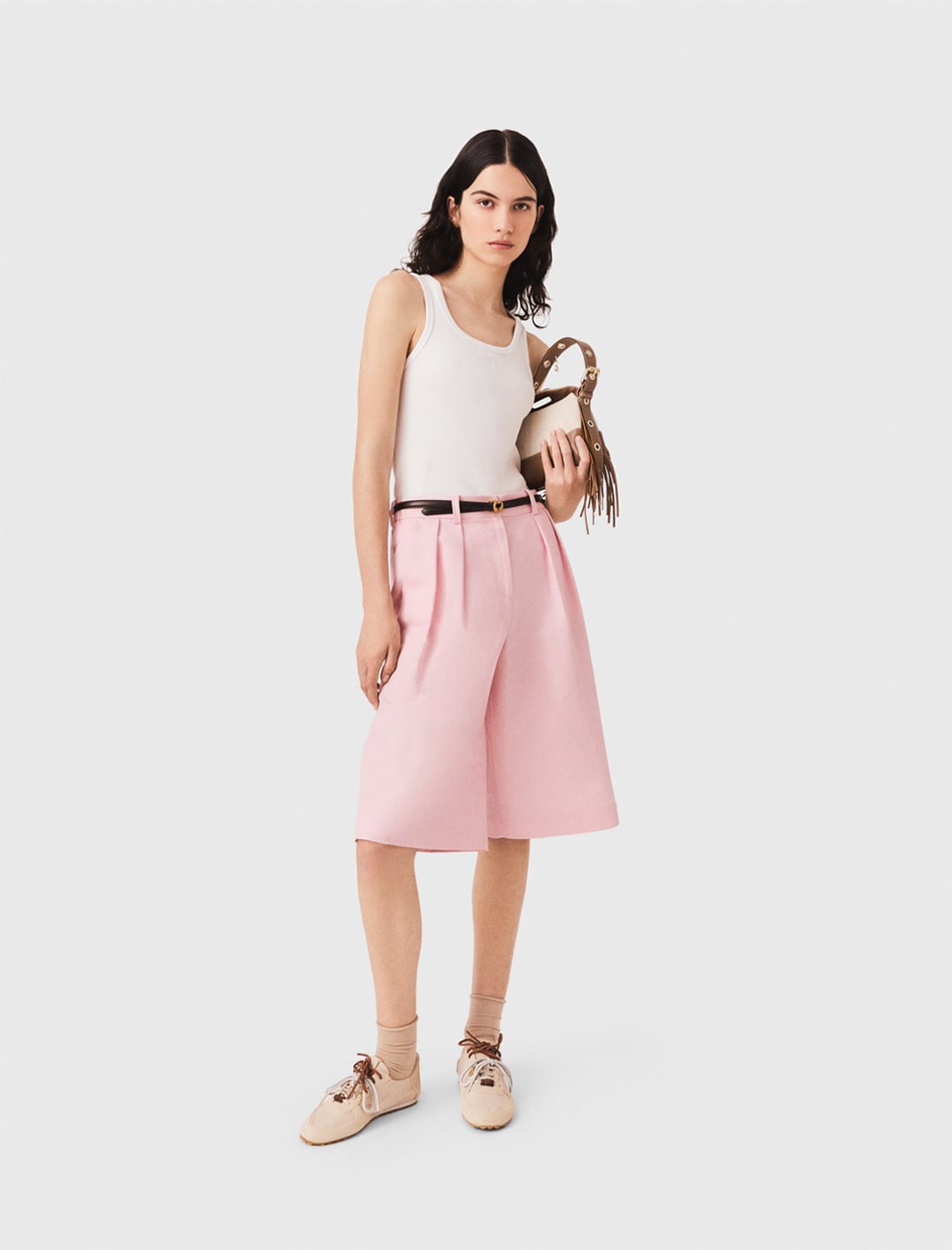 Bermudas à plis en lin mélangé Rose pour femme | Maje