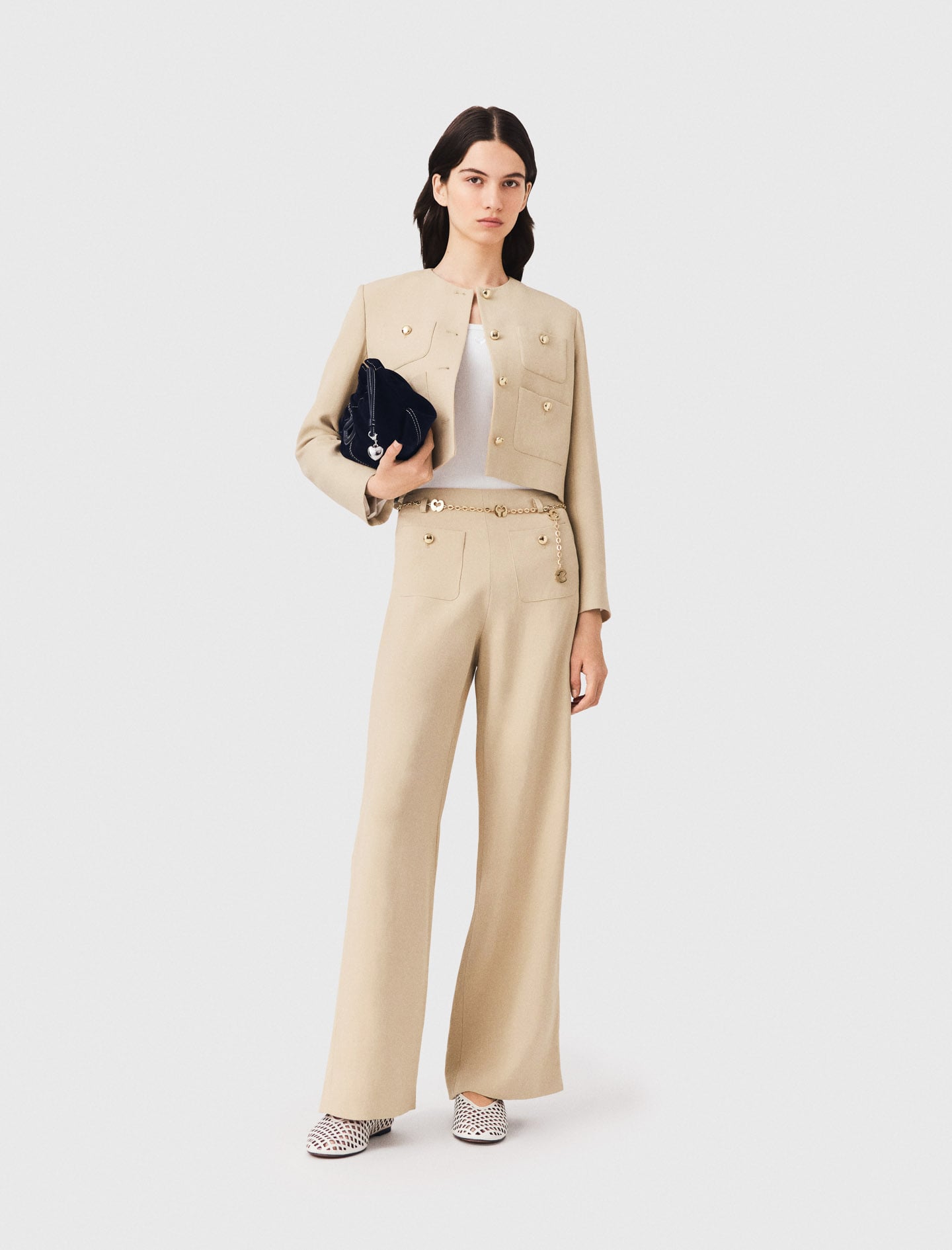 Pantalon tailleur en lin mélangé Beige pour femme | Maje